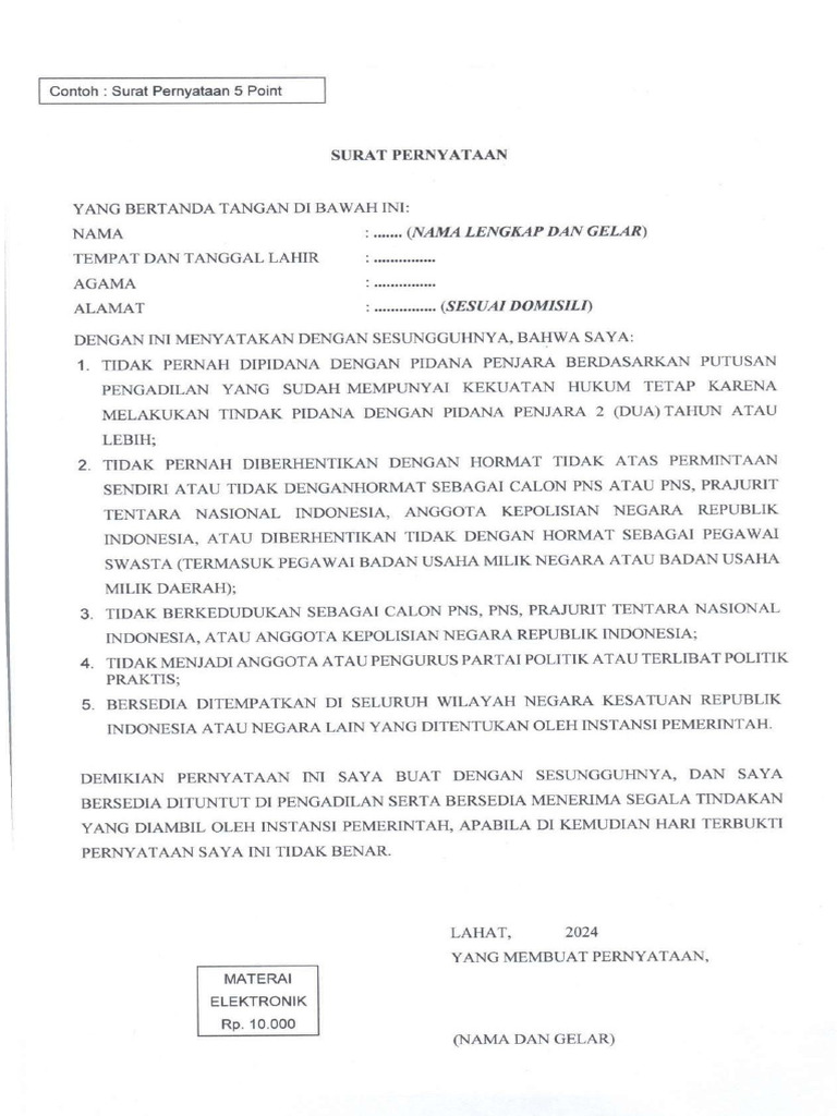 Surat Pernyataan | PDF