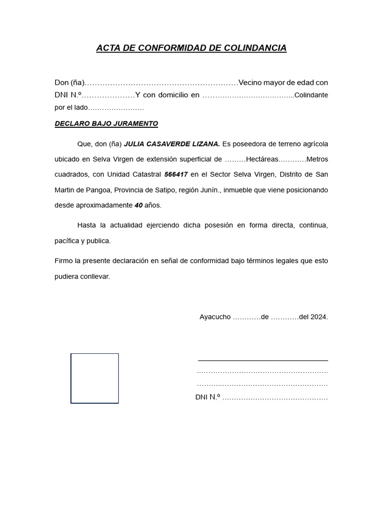 ACTA DE CONFORMIDAD DE COLINDANCIA SRA. JULIA | PDF