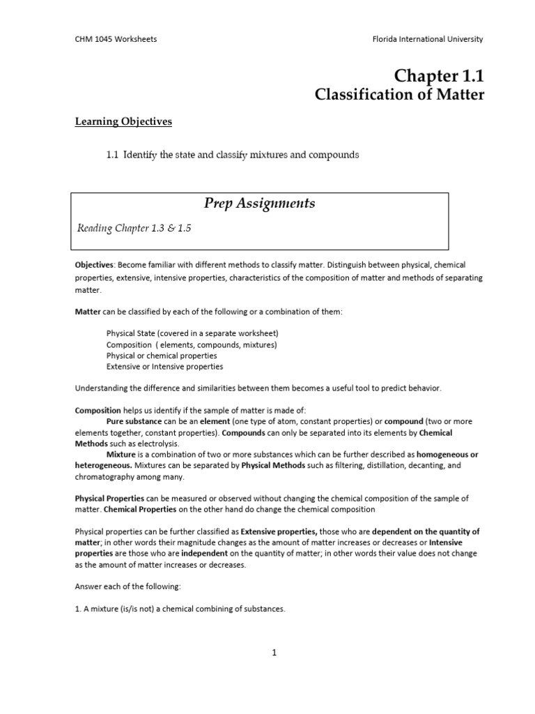 1.1 Classification of Matter | PDF