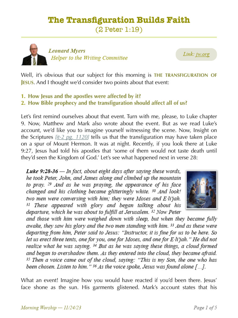 287 The Transfiguration Builds Faith 2 Peter 119 Pdf