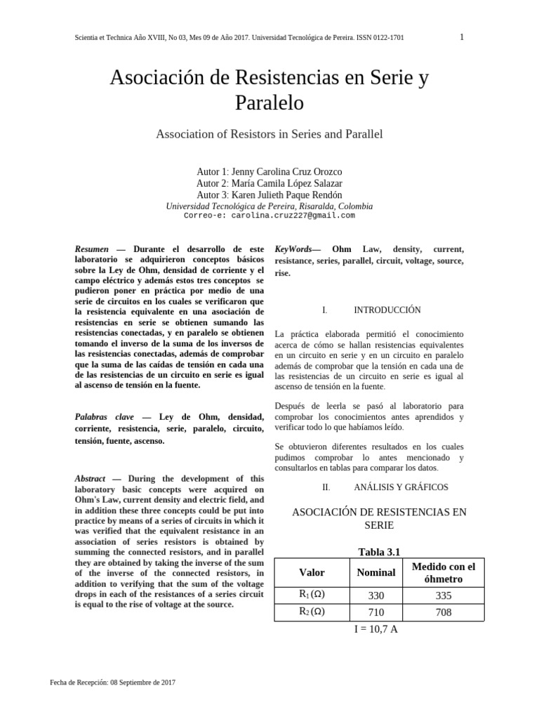 Lab Fis Ii - 2.3. Asociación de Resistencias en Serie y en Paralelo | PDF | Resistencia ...