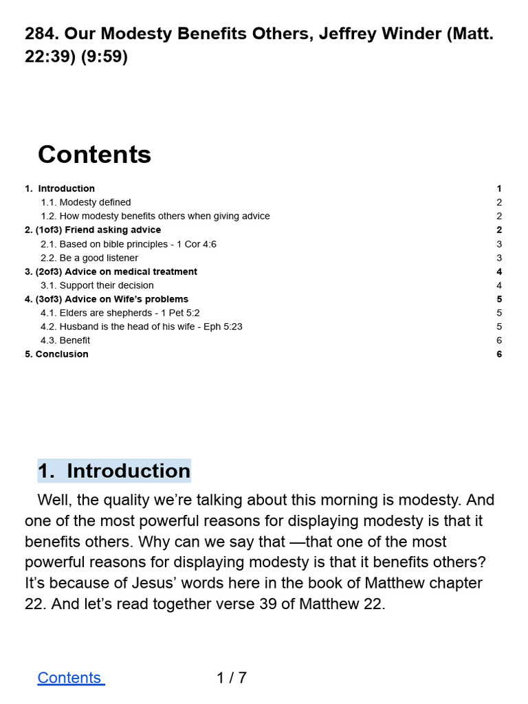 Our Modesty Benefits Others, Jeffrey Winder | PDF