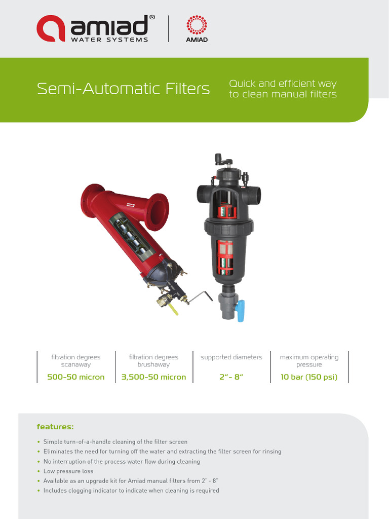 Amiad Scanaway & Brushaway Filters | PDF | Filtration | Valve