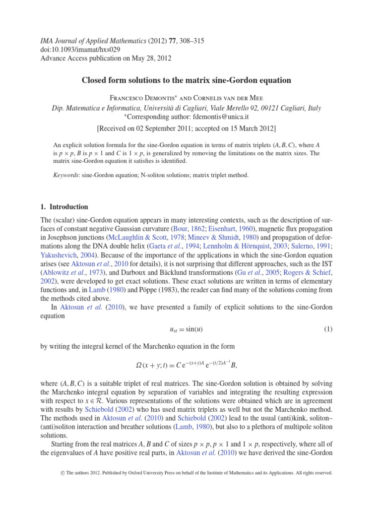 Matrix Sine Gordan | PDF