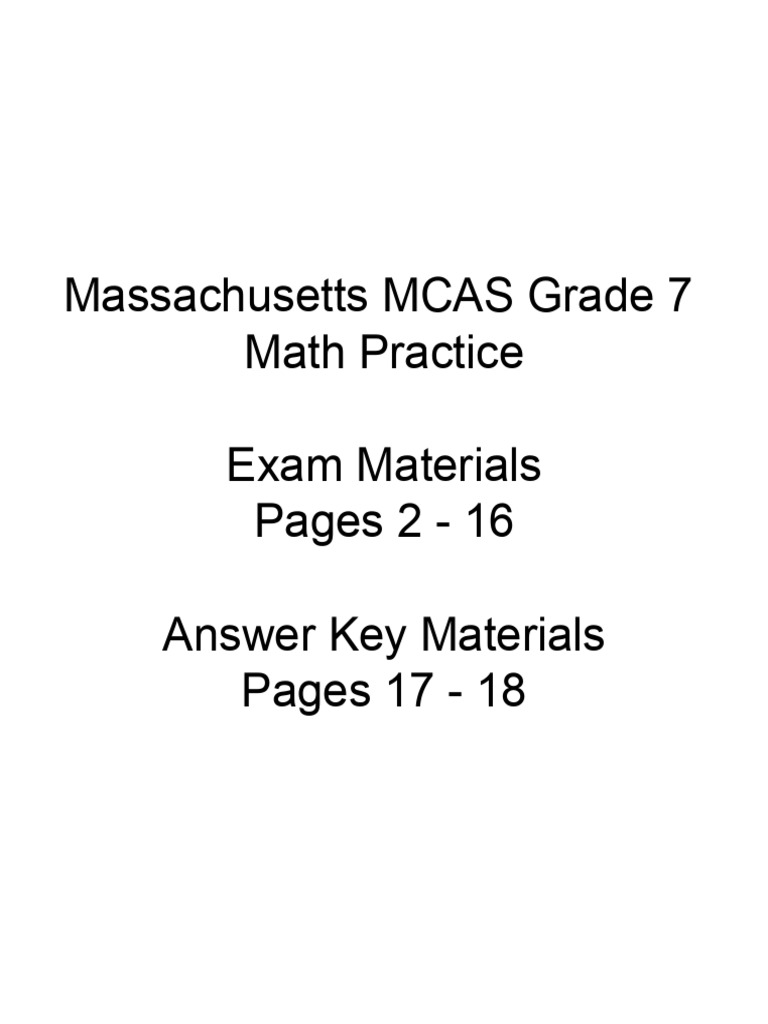 Massachusetts MCAS Grade 7 Math Practice Exam | PDF