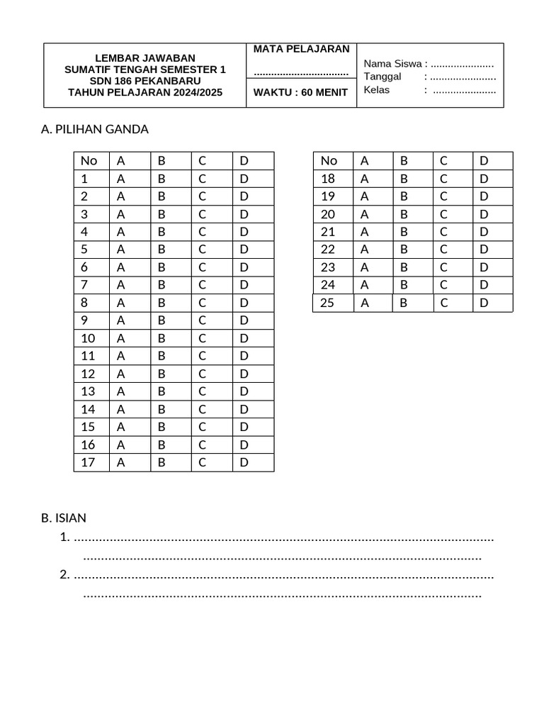 LJK Fix Kelas 5 | PDF