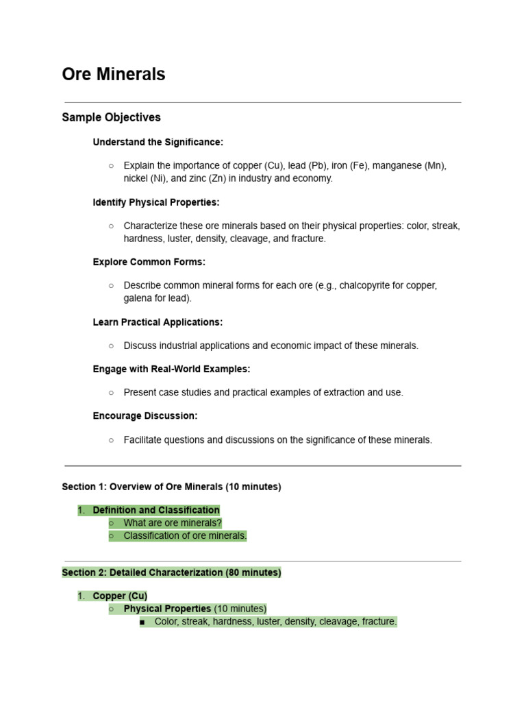 Ore MineralsSample Objectives | PDF | Minerals | Manganese