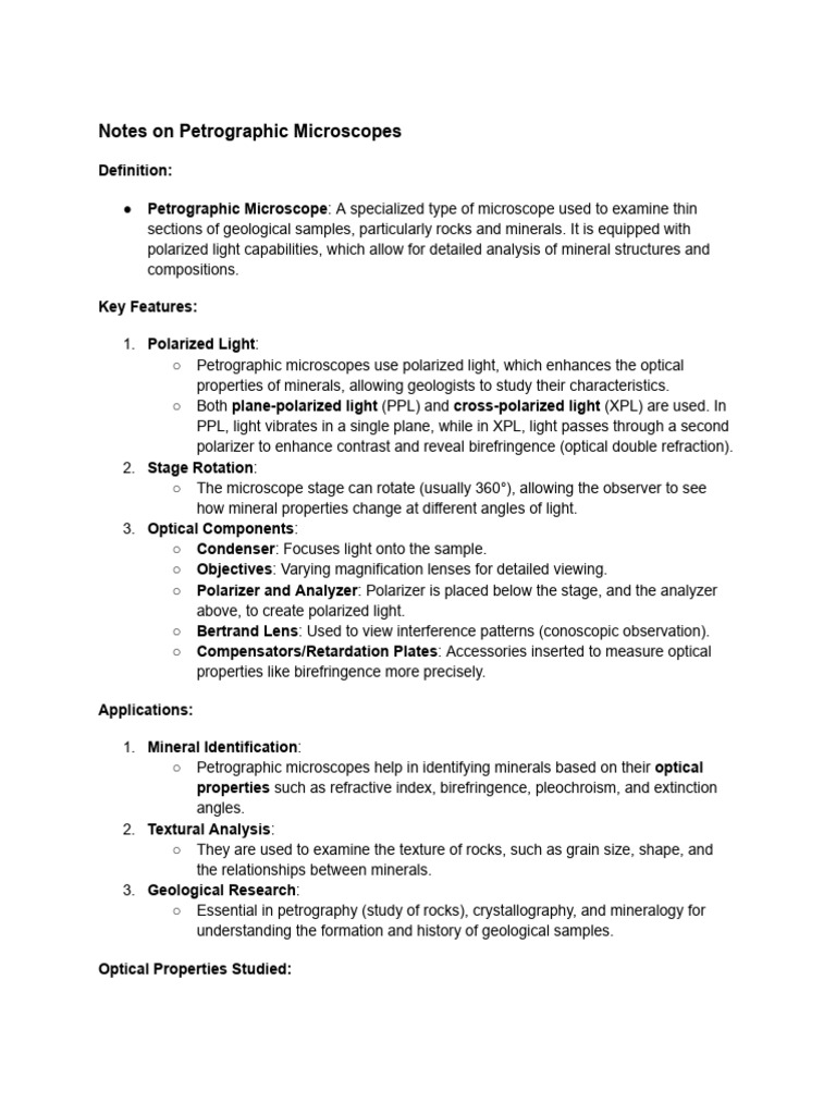 Petrographic Microscopes Overview | PDF | Optics | Science & Mathematics