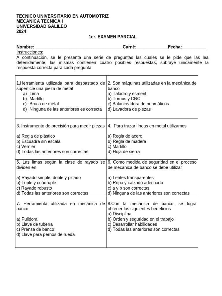 Examen Parcial Mec. I | PDF