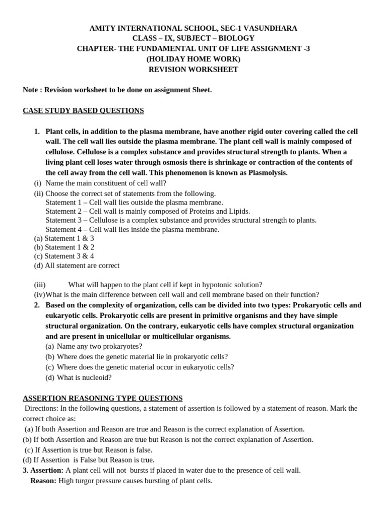 Biology HHW Class 9 (24-25) | PDF