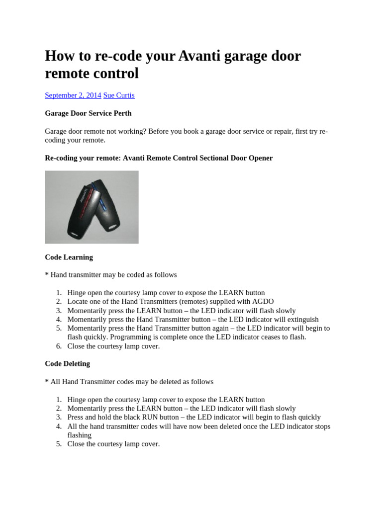 How To Recode Avanti Remote | PDF