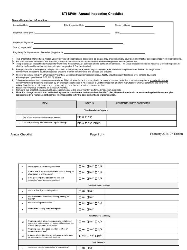 STI-SP001-Annual-Inspection-Checklist-7th-Edition | PDF