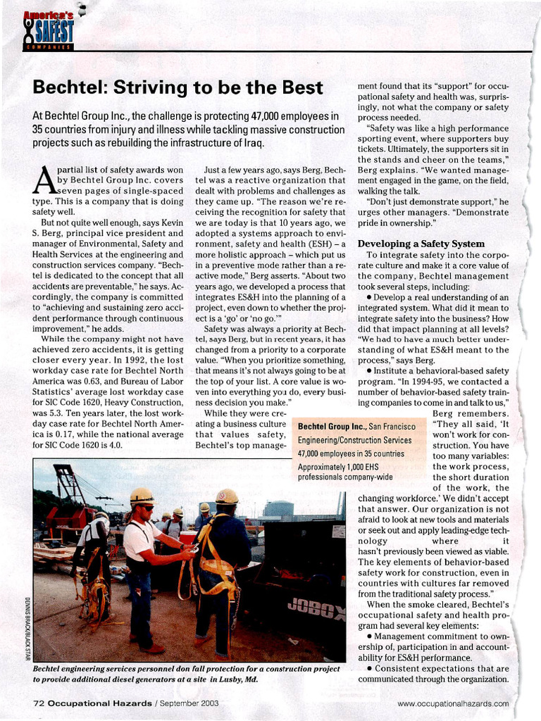 Construction Safety AT Bechtel | PDF