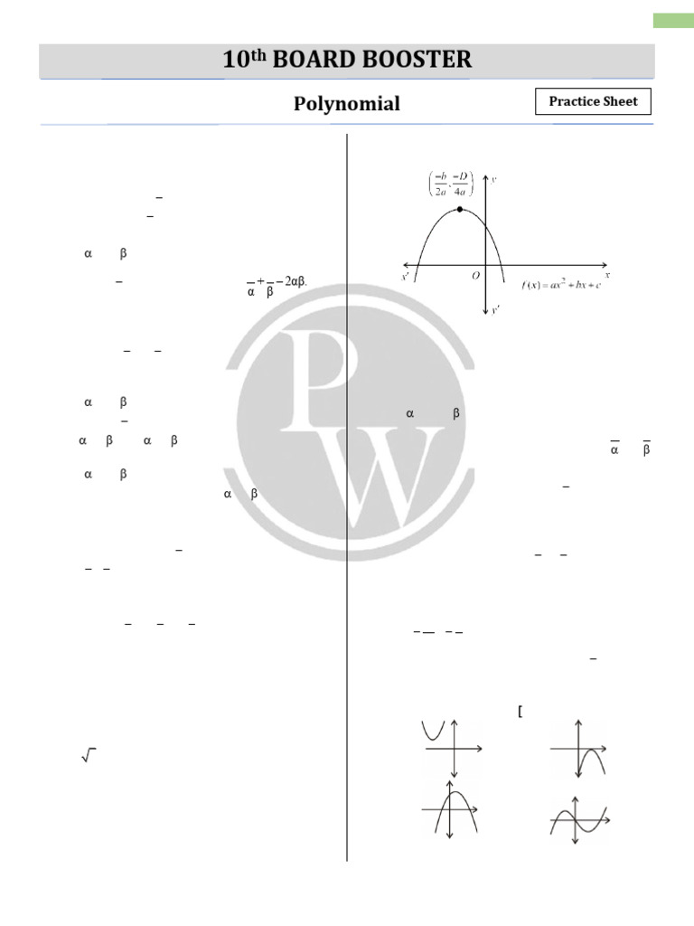Maths 02 Polynomial Practice Sheet 10th Board Booster ...