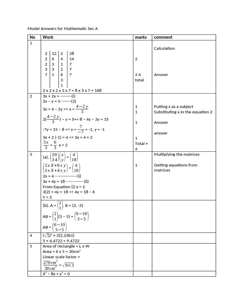 Mathematic Alternative A Model Answers | PDF | Mathematics | Mathematical Objects