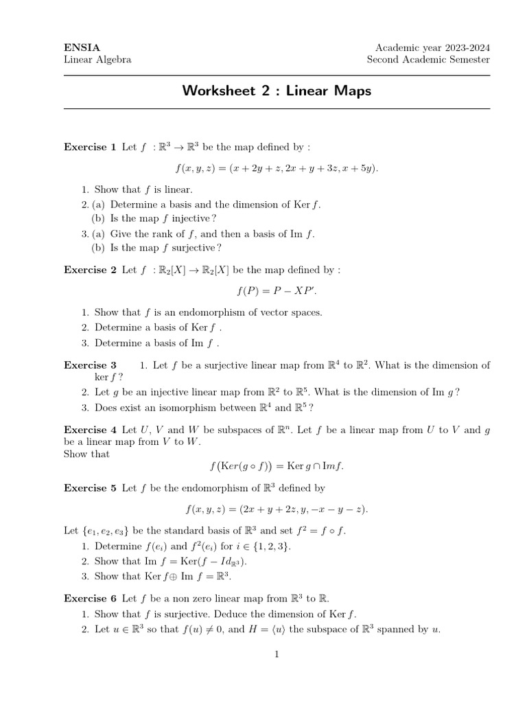 Worksheet 2 linear maps | PDF