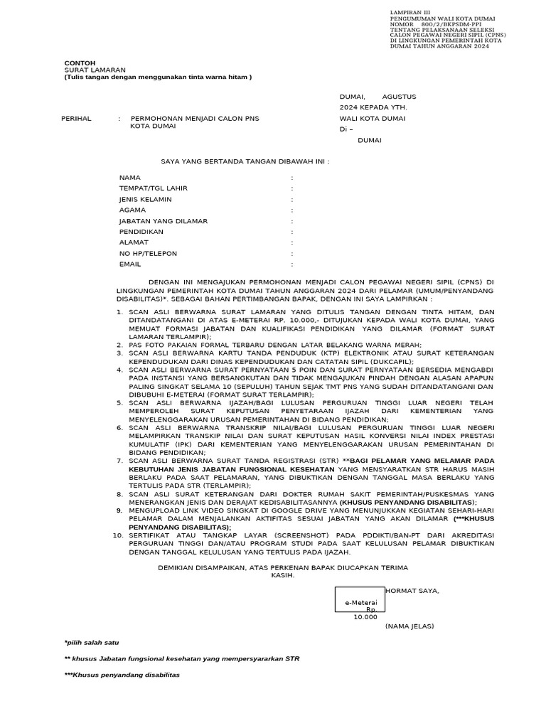 Pelaksanaan Seleksi Calon Pegawai Negeri Sipil (CPNS) Di Lingkungan Pemerintah Kota Dumai T.A ...