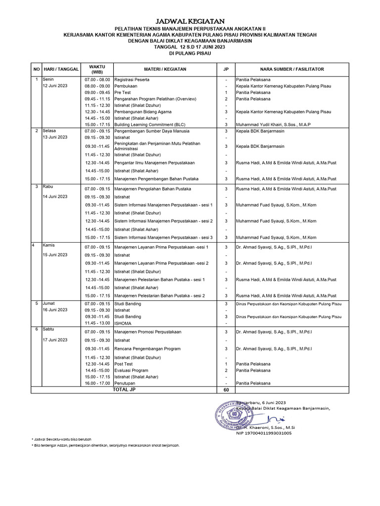 Jadwal PKS Perpustakaan - 120623 | PDF