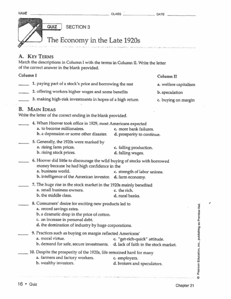 Anna Madi - U.S.: Great Depression - Worksheet Economy in The Late 1920 ...