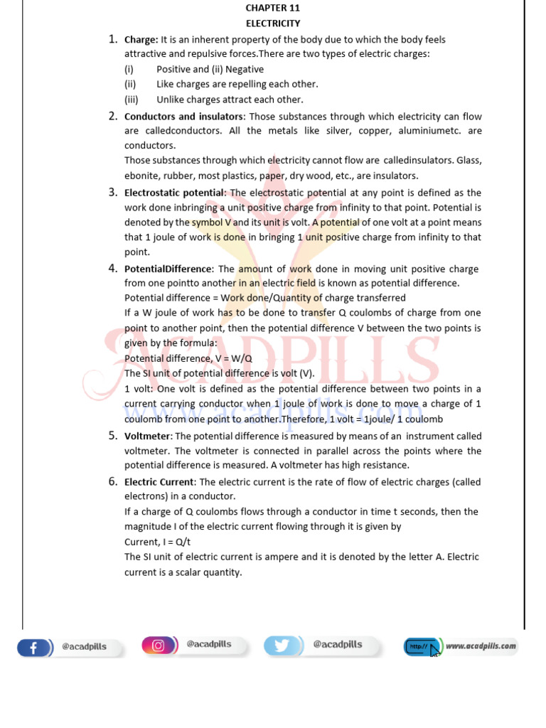 Chapter 11- Electricity | PDF