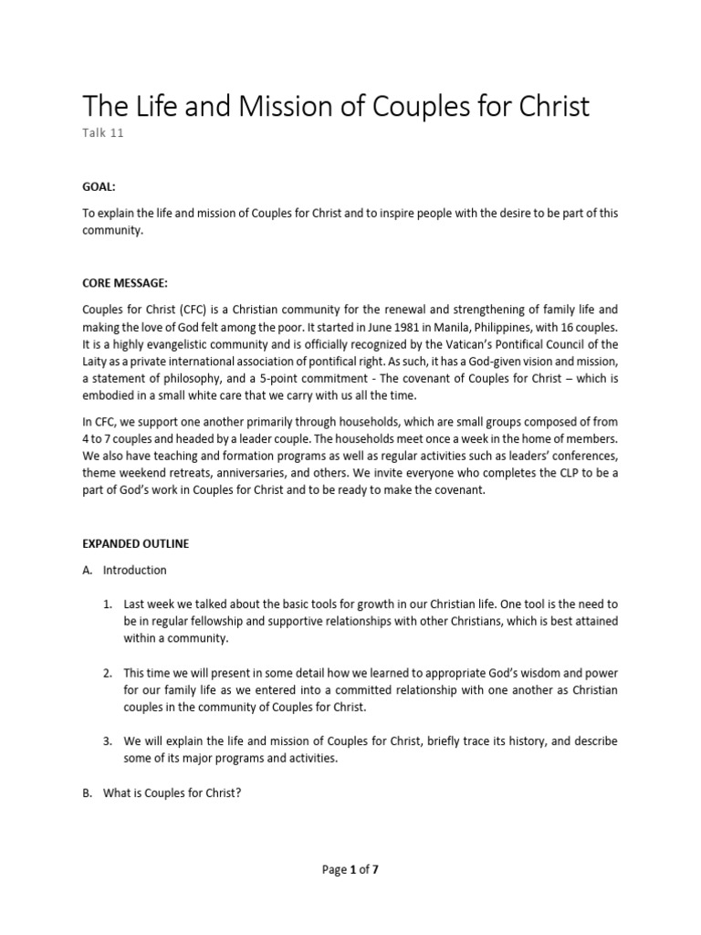 CLP Talk 11 - The Life and Mission of Couples For Christ | PDF