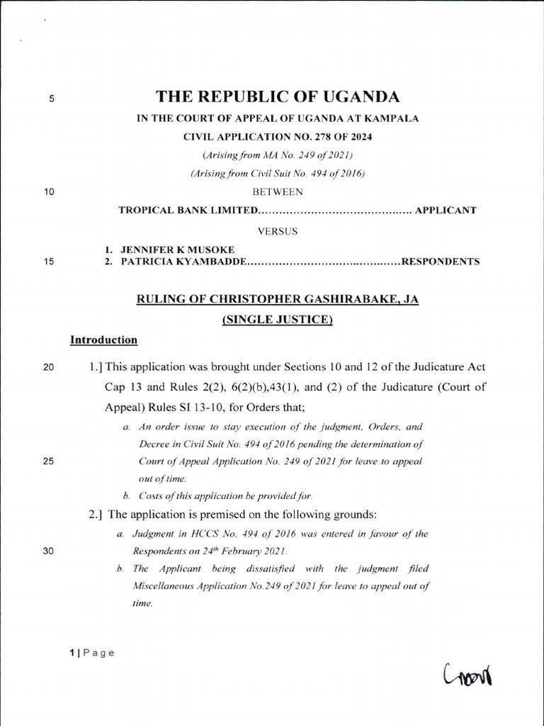 Tropical Bank Limited V Musoke Another 2024 UGCA 241 (5 September 2024 ...