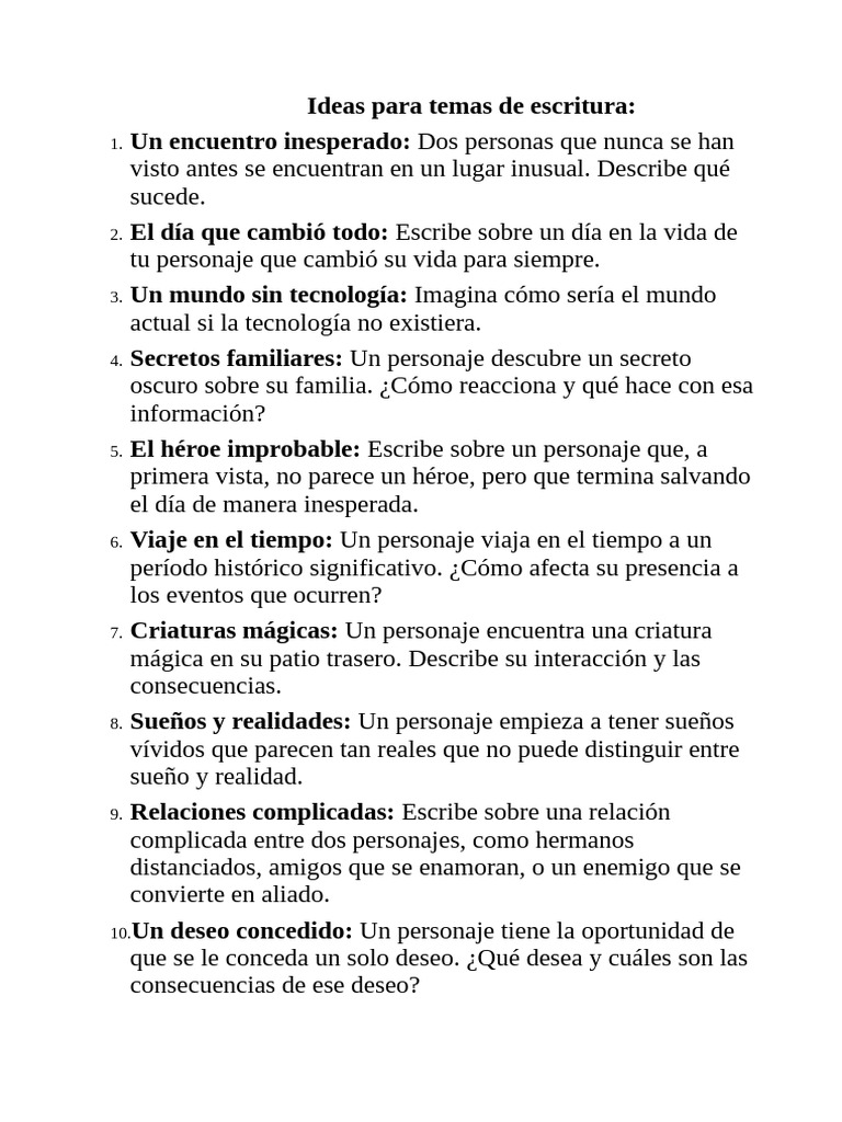 Ideas para temas de escritura | PDF