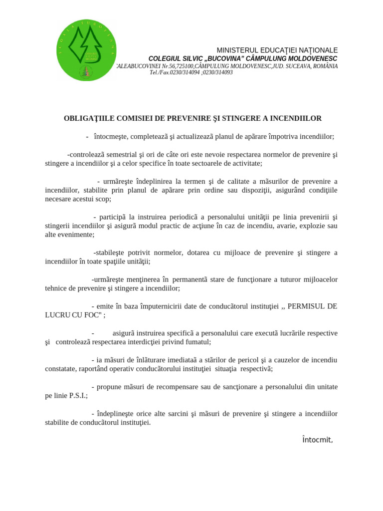 Atributii Comitet SSM Scoala | PDF