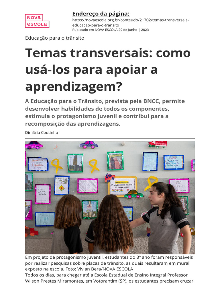 Temas Transversais Como Usa Los para Apoiar A Aprendizagem | PDF
