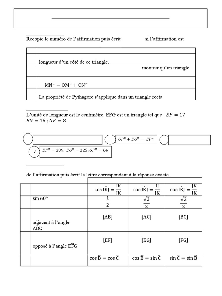 TD Sur Le Triangle Rectangle | PDF