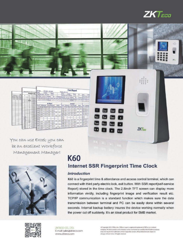 ZkTeco K60 Biometric Attendance Machine | PDF