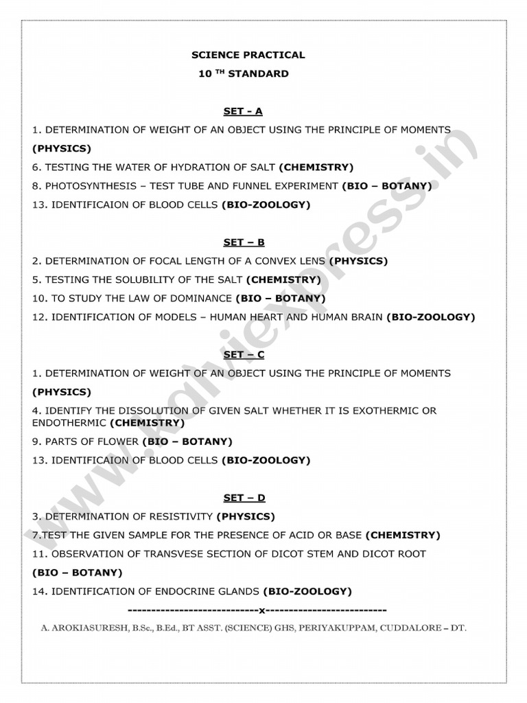 10 TH Science Practical EM Set | PDF