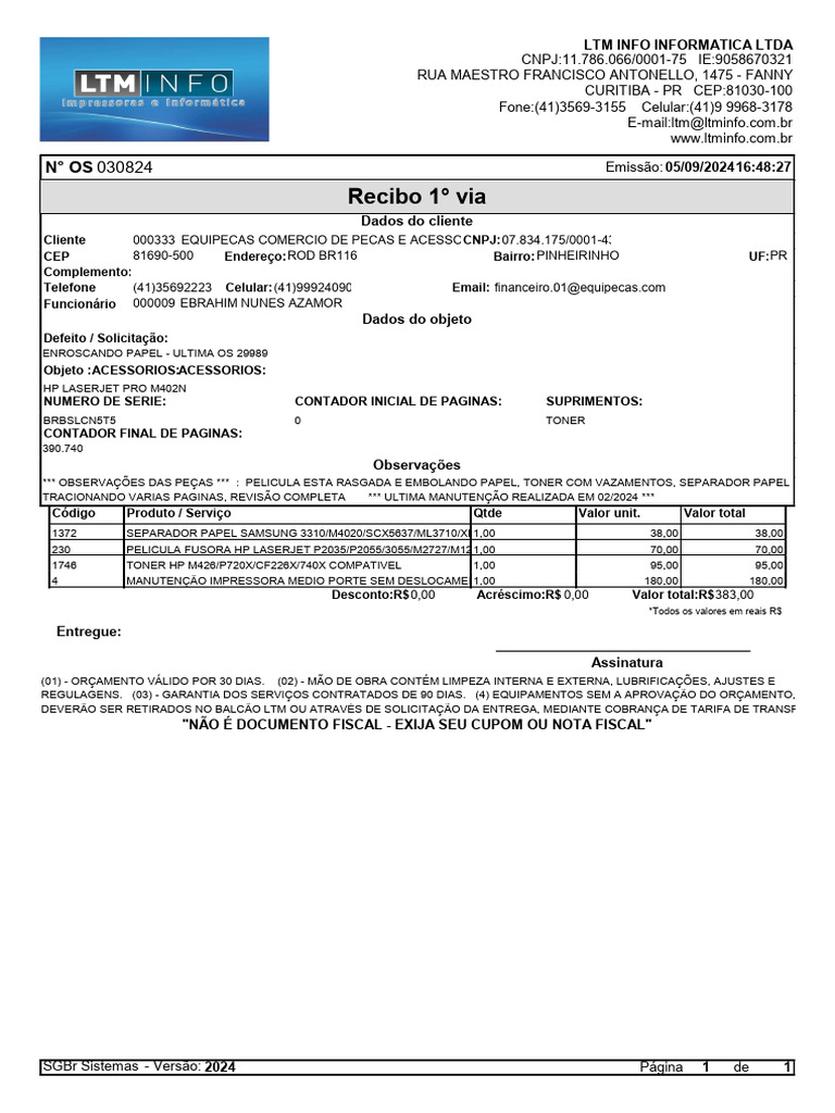 Recibo 1° Via | PDF