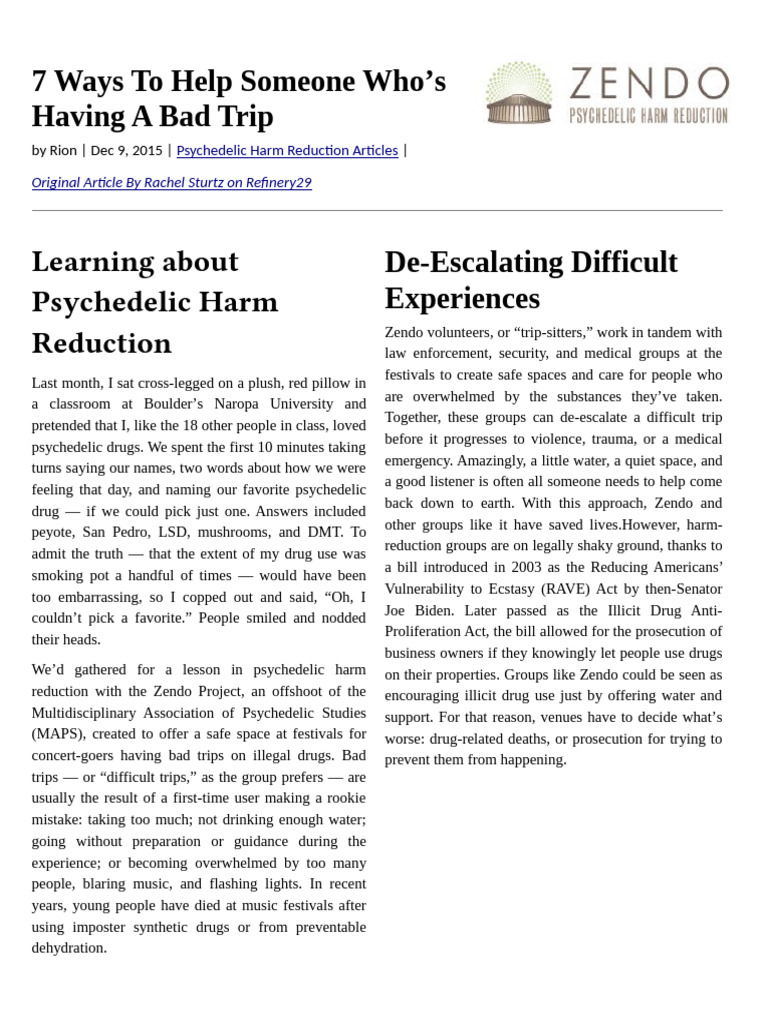 ZENDO - 7 Ways To Help Someone Who - S Having A Bad Trip | PDF