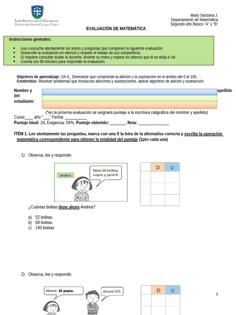 Ev Mat U2 Segundo Básico | PDF
