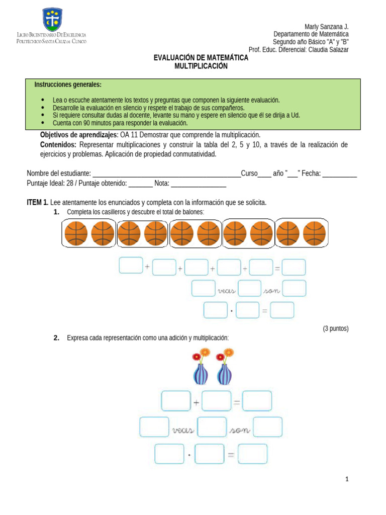 Ev Mat U3 Segundo Básico Multiplicación | PDF