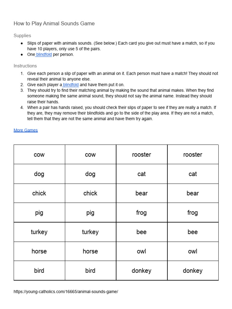 Animal Sounds Game | PDF
