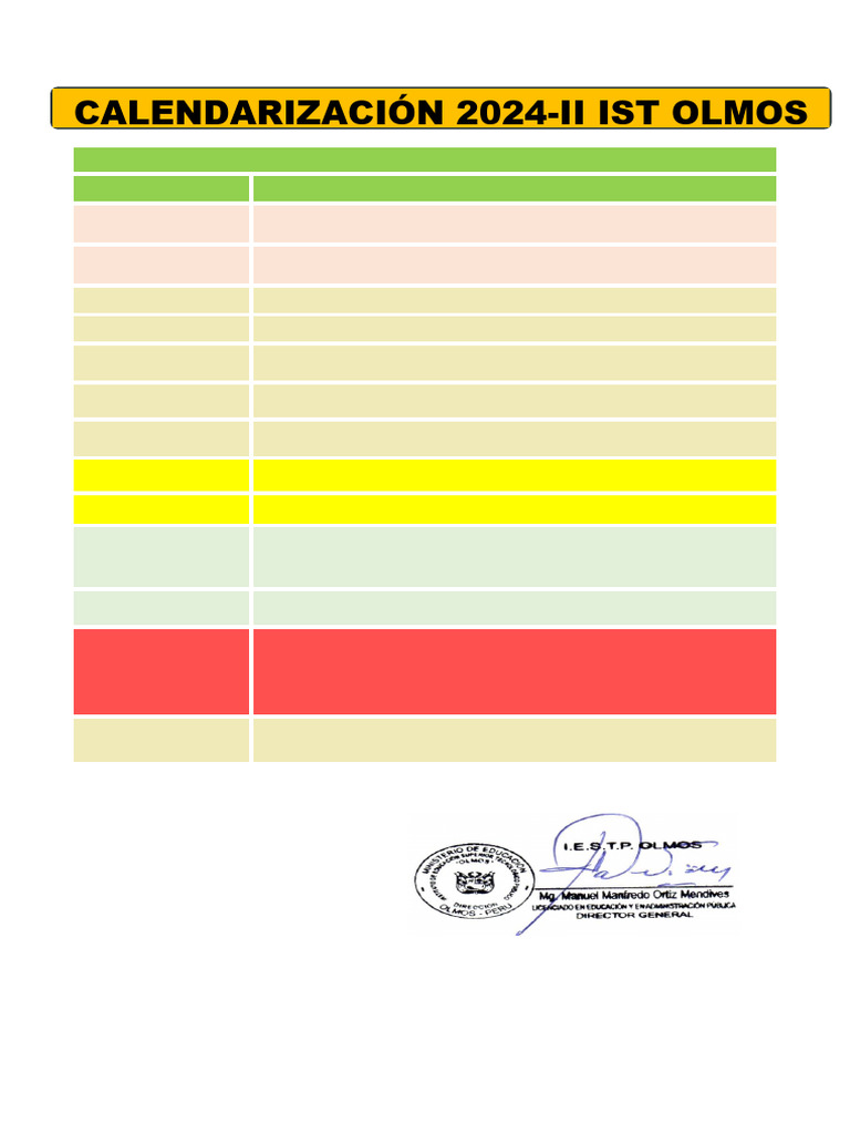 Calendarizacion Periodo Lectivo 2024-I-Ii (Propuesta 4 ) | PDF