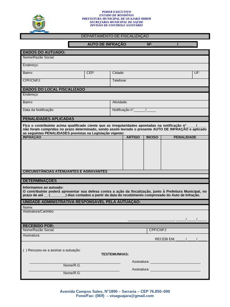 Modelo de Auto de Infracao | PDF