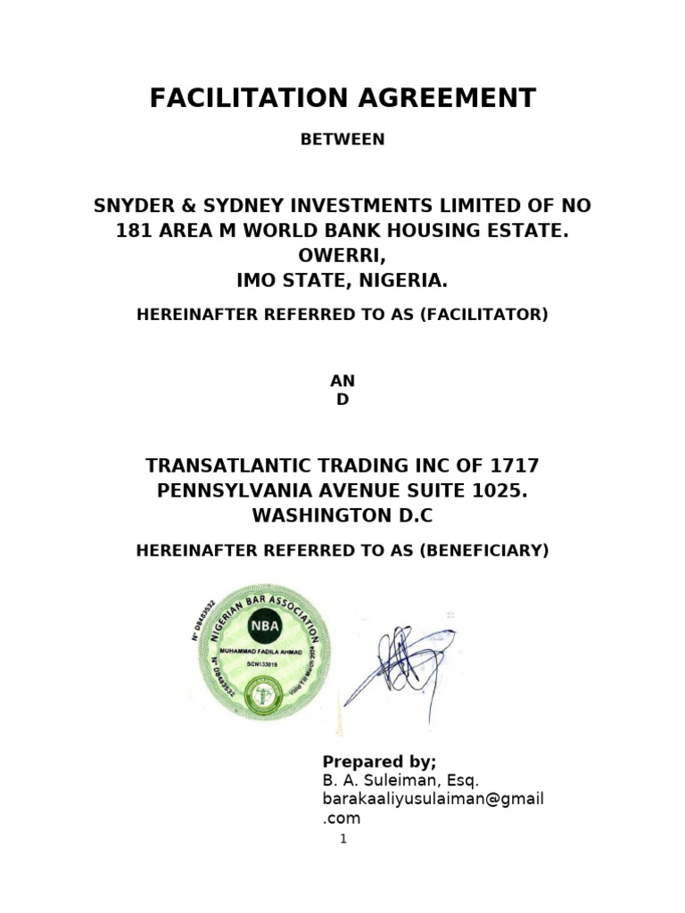 Facilitation Agreement Aquiline Export of Oill | PDF