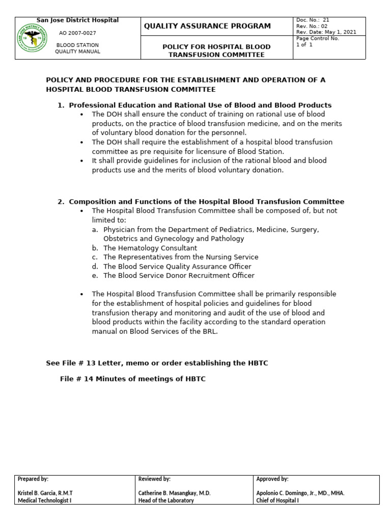 1.9.1 Policy & Procedure For The Establishment & Operation of Hospital ...