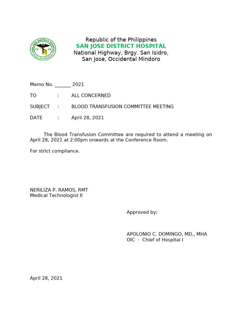 Bs Transfusion Committee Meeting | PDF