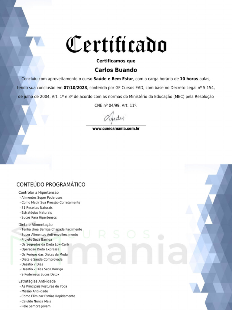 Certificado - BEM ESTAR | PDF