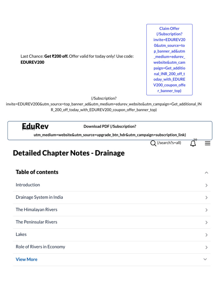 Class 9 Geography Chapter 3 Notes - Drainage Free PDF | PDF | River ...