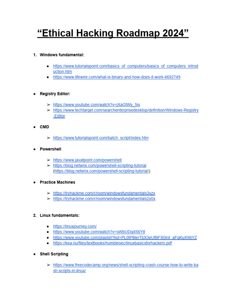 Ethical Hacking Roadmap 2024 | PDF