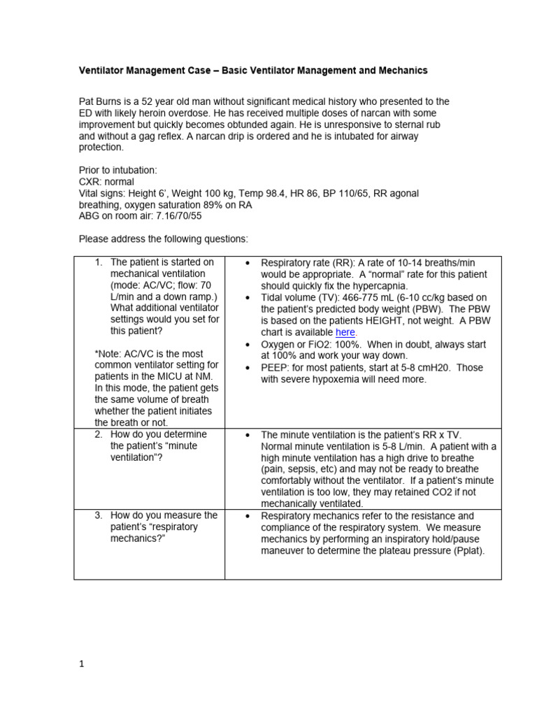 Mechanical Ventilation Case Examples1 | PDF