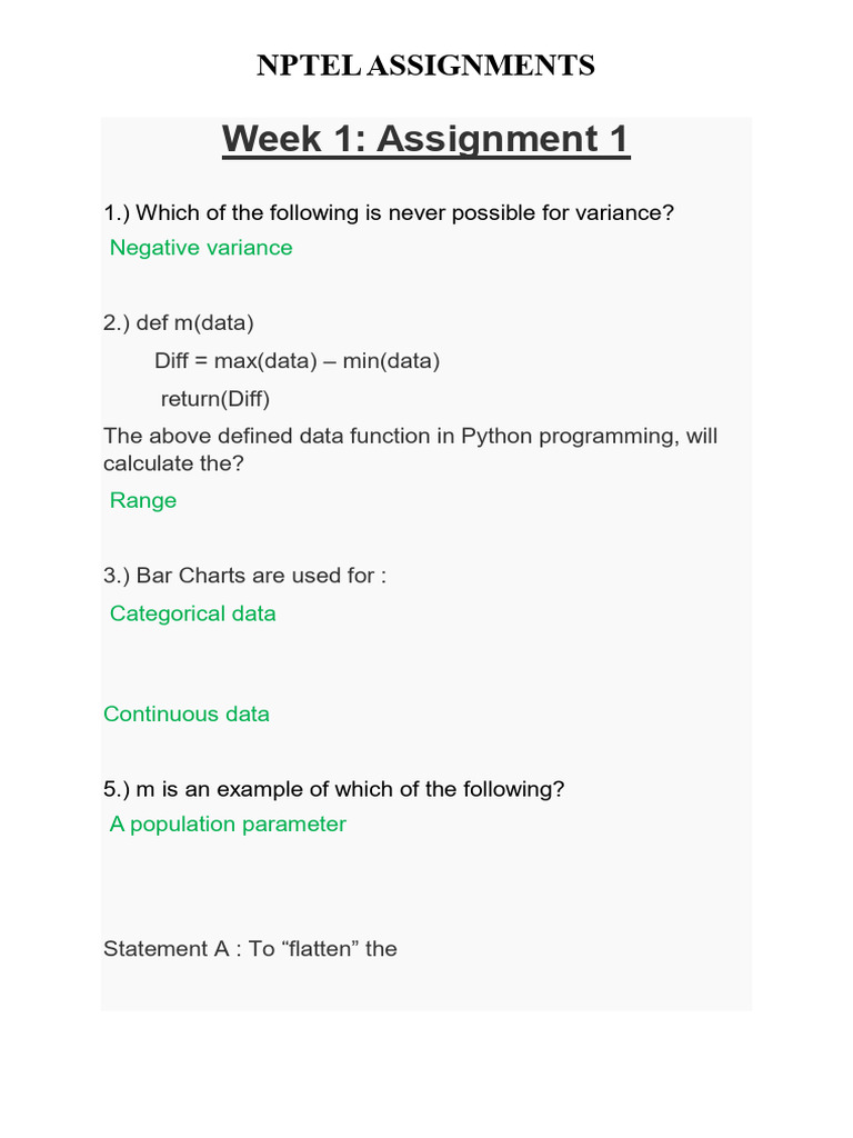 NPTEL Assignment (1-12) | PDF