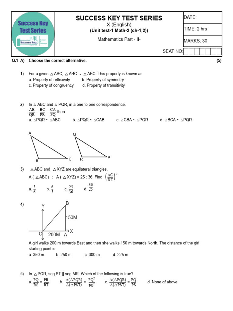 Class 10 E Unit Test-1 Math-2 Q | PDF | Elementary Geometry | Euclidean ...