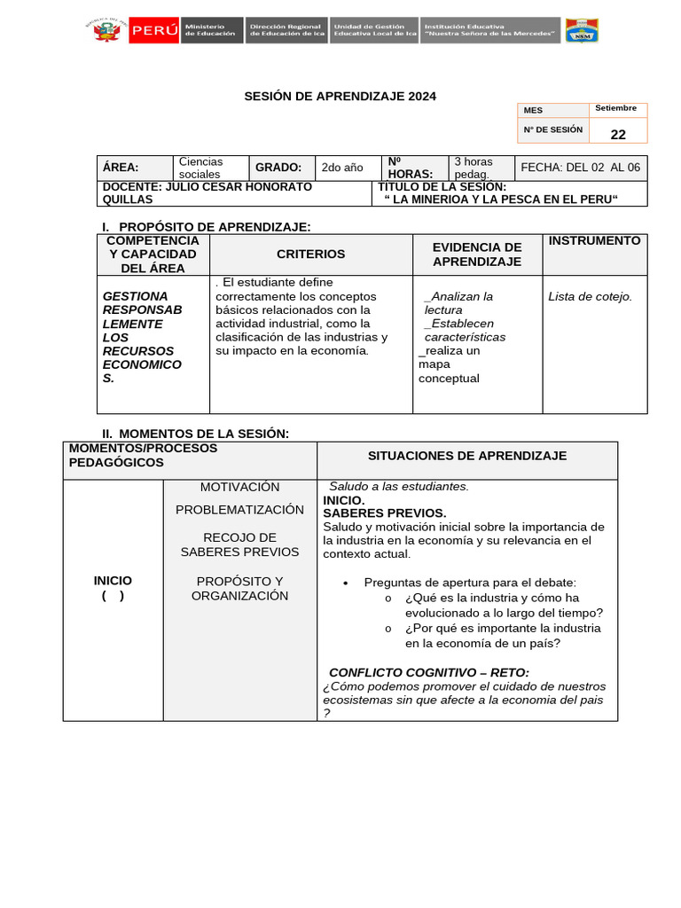 Sesión de Aprendizaje 2024 | PDF