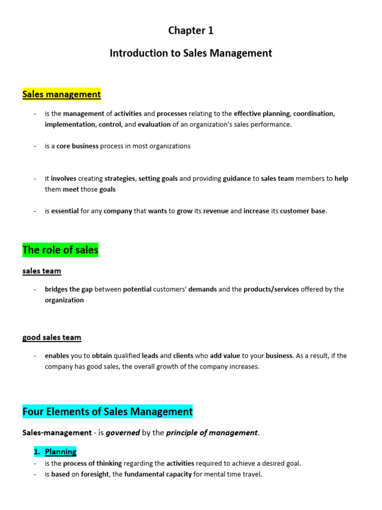 Chapter 1 - Sales Management Reviewer | PDF